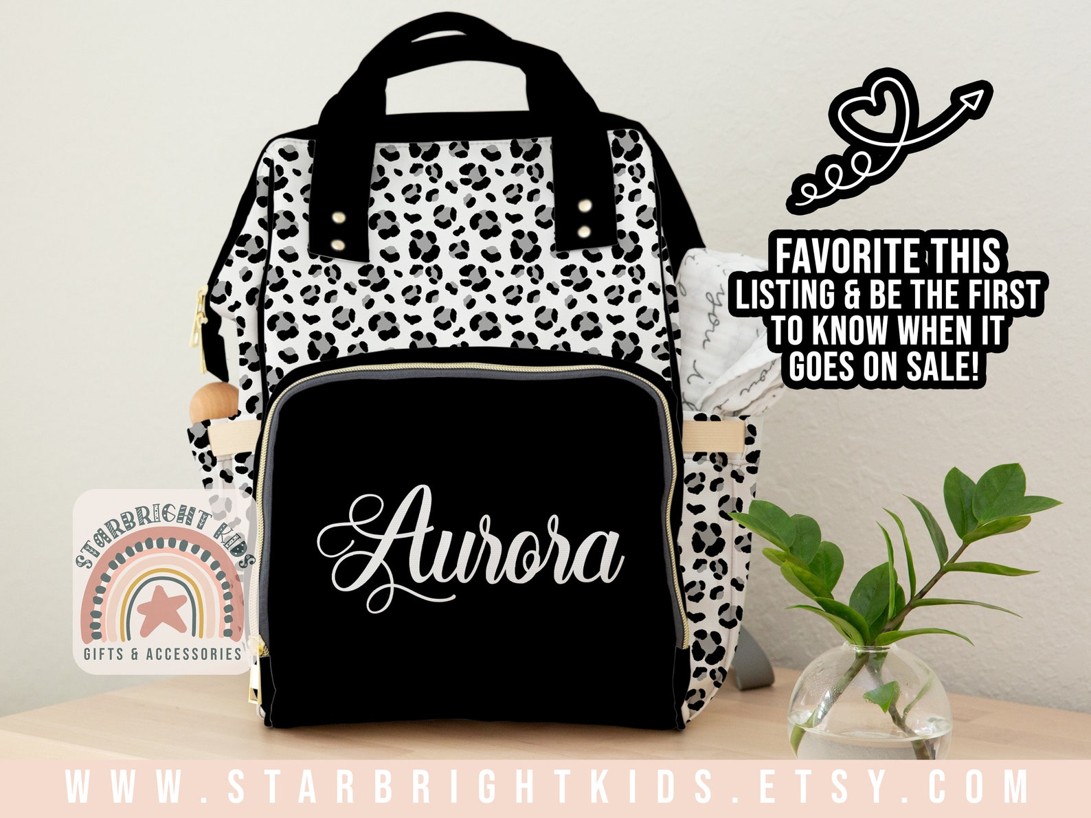 Black and White Snow Leopard Print Customized Diaper Bag | Etsy