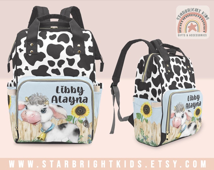 Baby Cow With Sunflowers Cow Print Personalized Diaper Bag Backpack ...