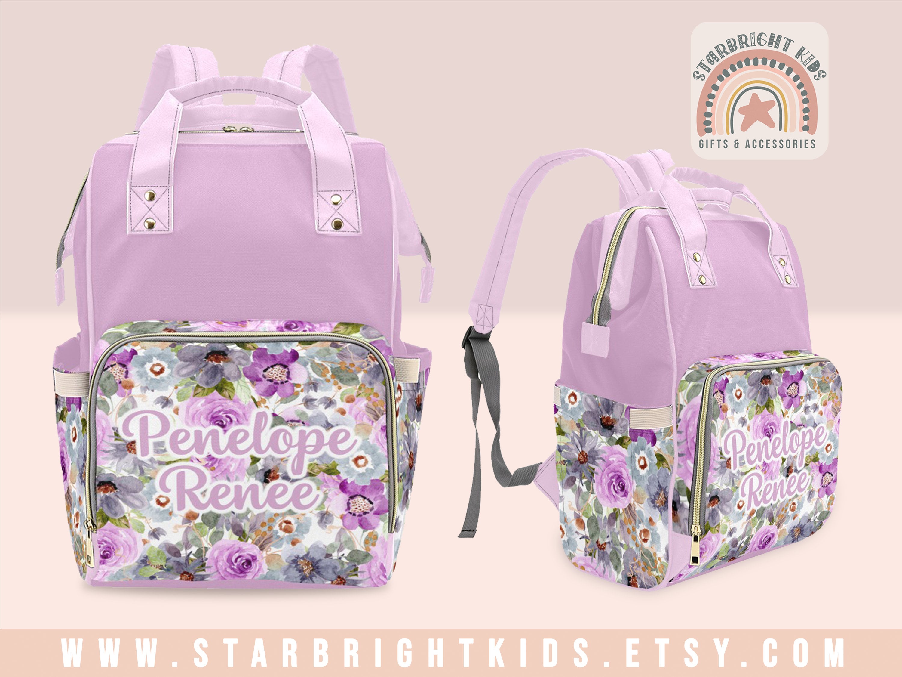 Pastel Purple Floral Personalized Diaper Bag Backpack Nappy | Etsy