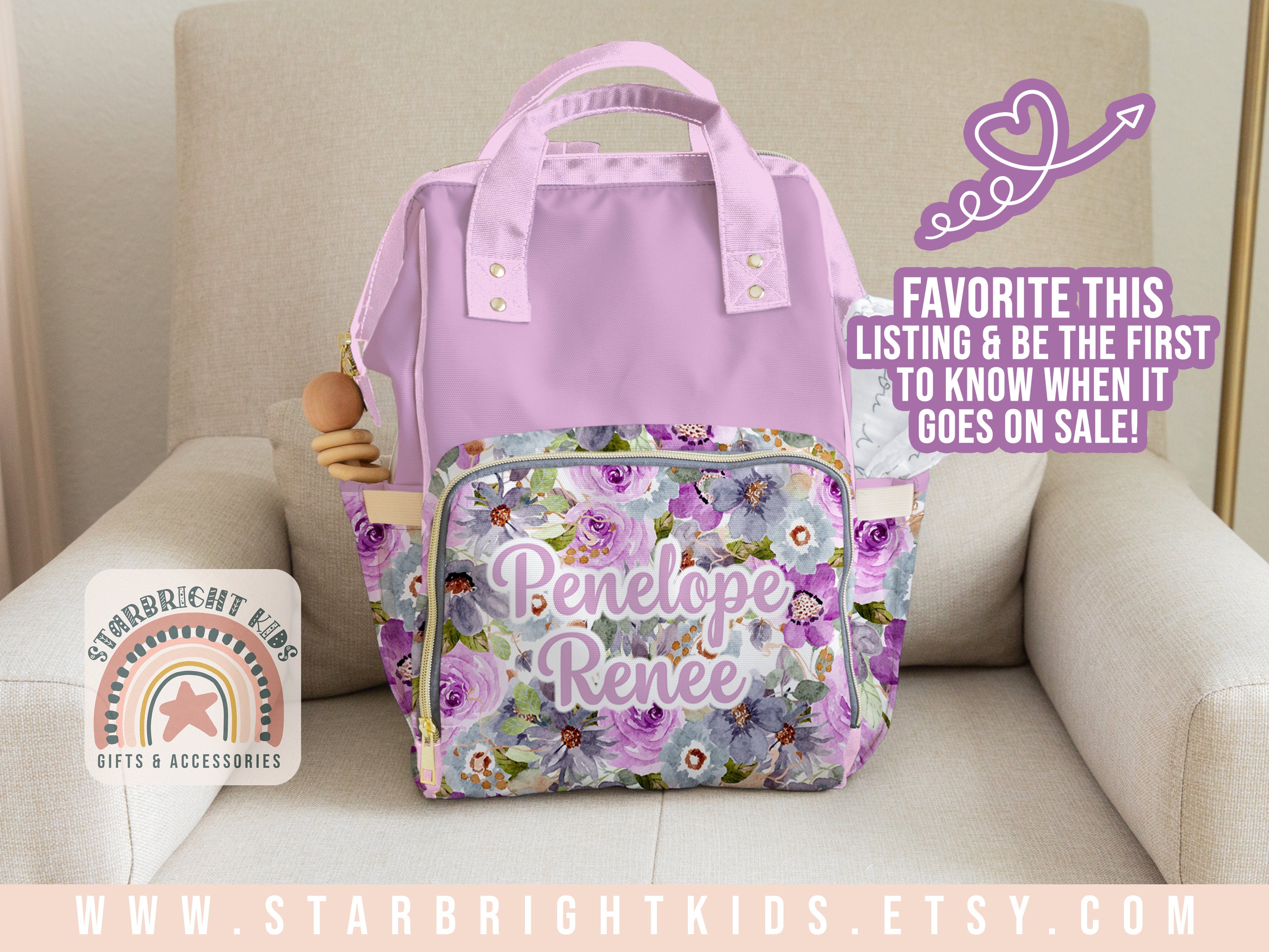 Pastel Purple Floral Personalized Diaper Bag Backpack Nappy | Etsy