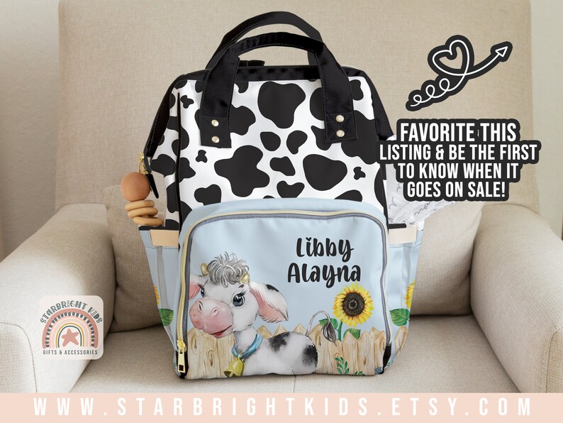 Baby Cow With Sunflowers Cow Print Personalized Diaper Bag - Etsy