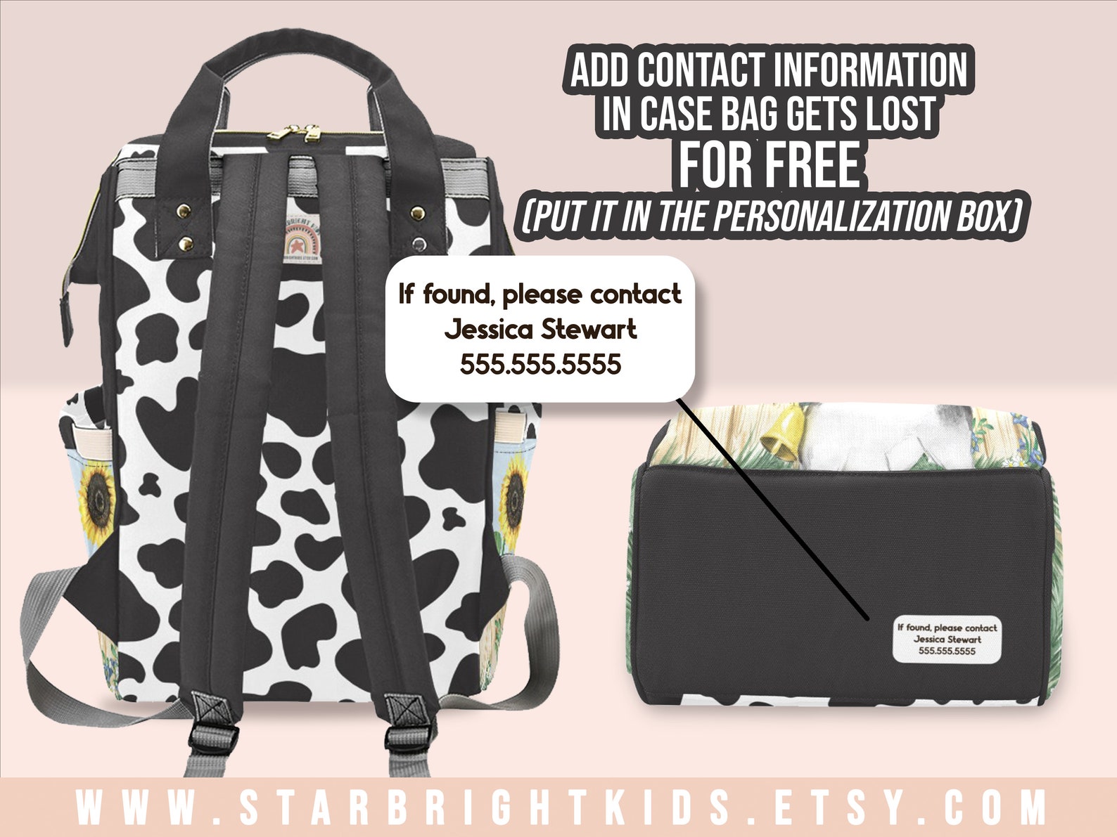 Baby Cow With Sunflowers Cow Print Personalized Diaper Bag - Etsy