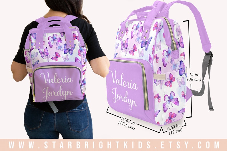 Purple and Pink Butterflies Pattern Customized Diaper Bag - Etsy