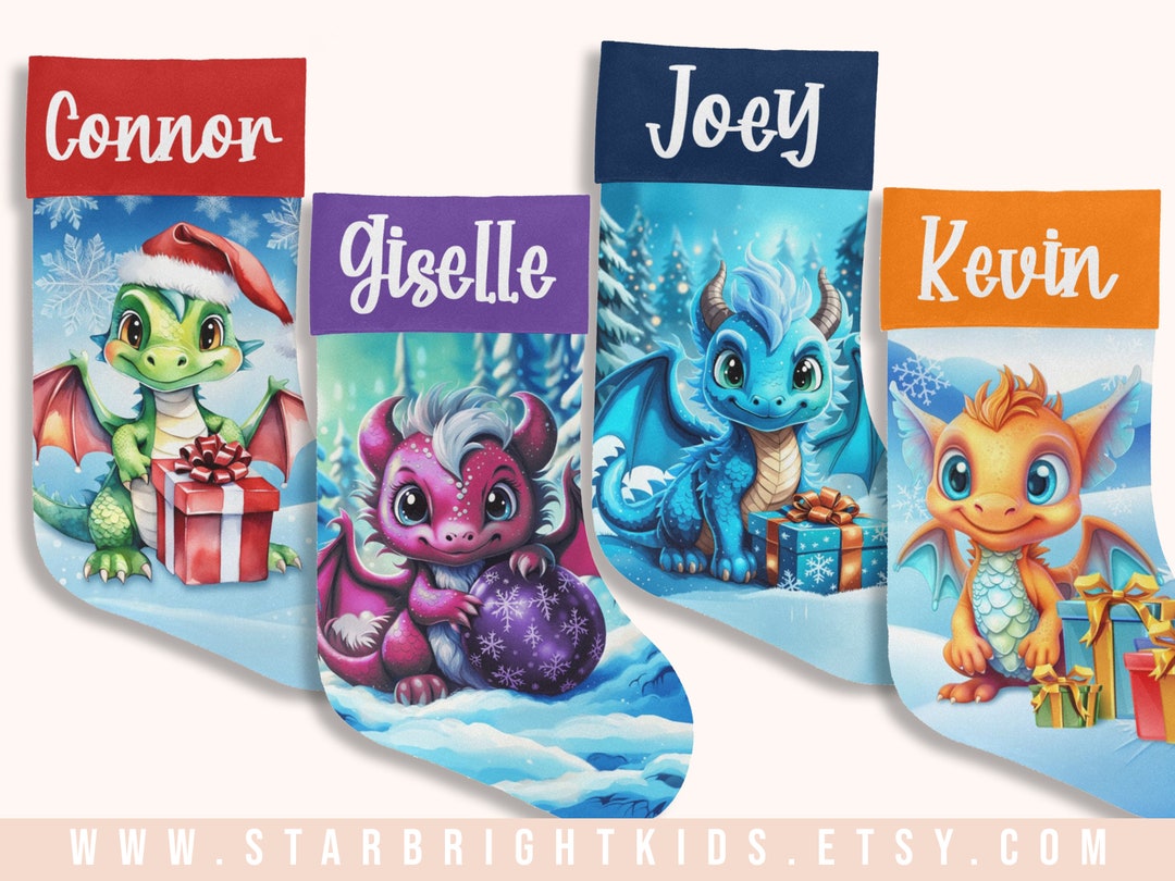 Cute Baby Dragons Boy Girl Personalized Custom Name Christmas Stocking ...