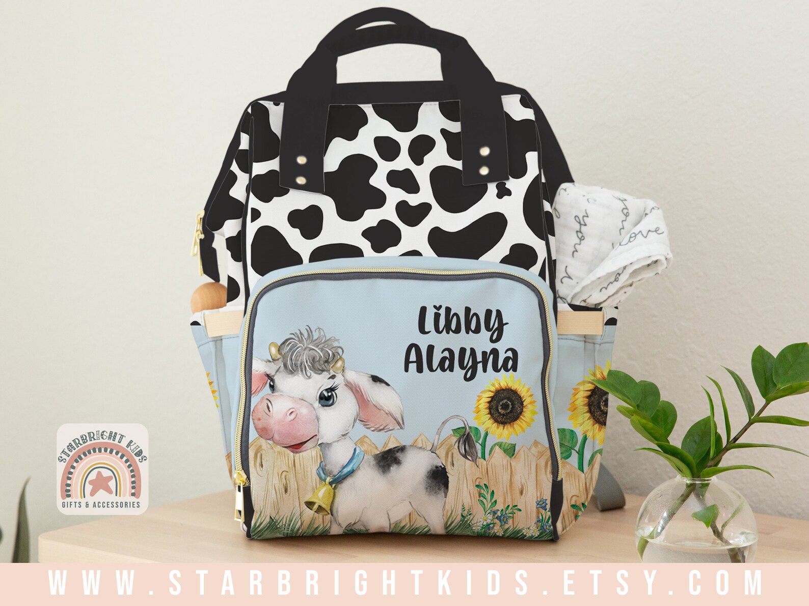 Baby Cow With Sunflowers Cow Print Personalized Diaper Bag - Etsy