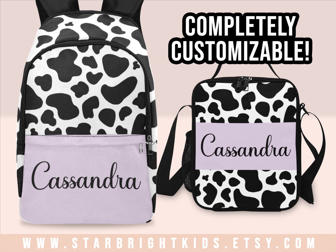 Personalized Black and White Cow Print Backpack Lunch Box Set Book Bag ...
