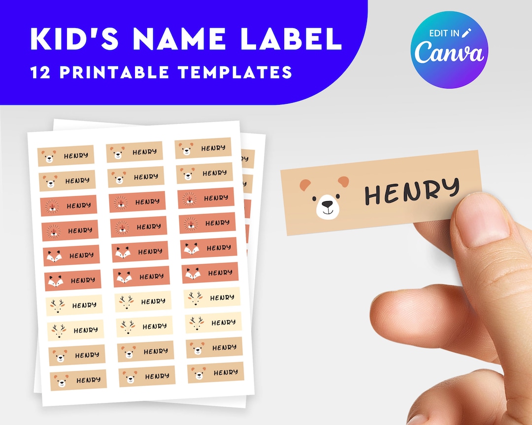 Printable Cute Animal Kids Name Sticker for School Supplies - Etsy