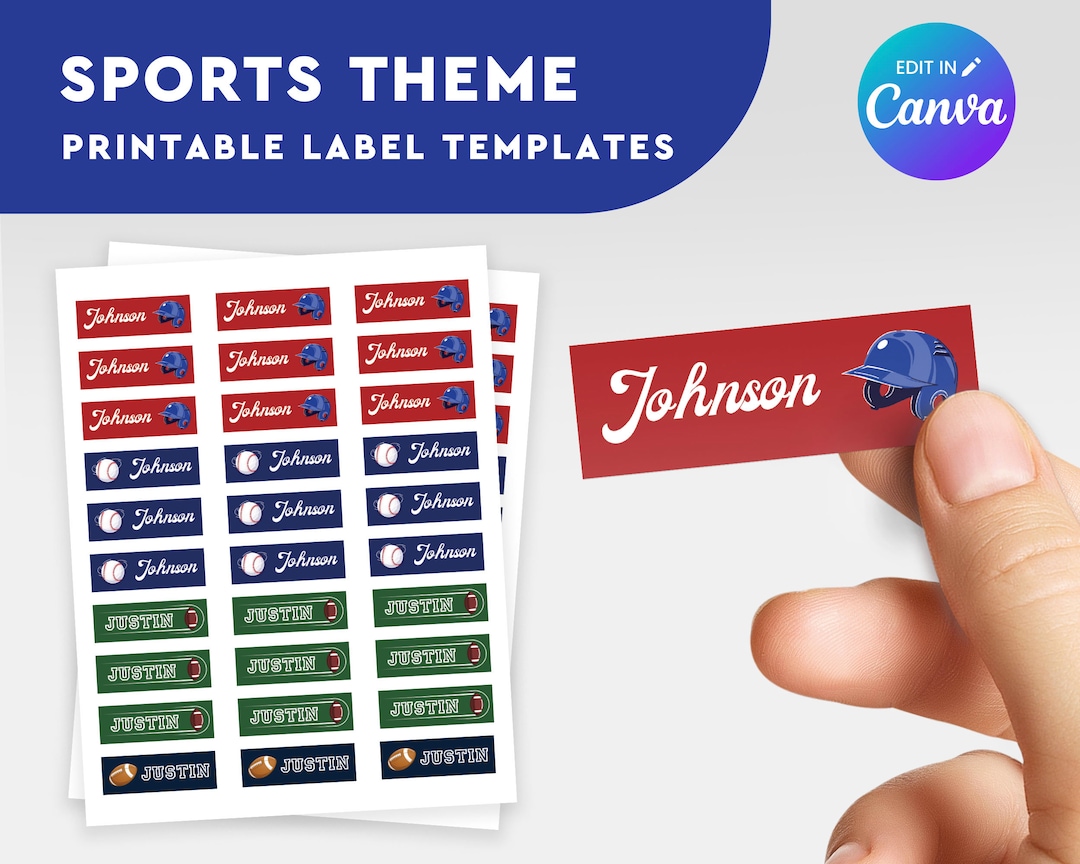 Printable Sports Theme Kids Name Label for School Supplies Daycare ...