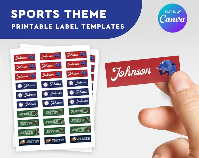 Printable Sports Theme Kids Name Label for School Supplies Daycare ...