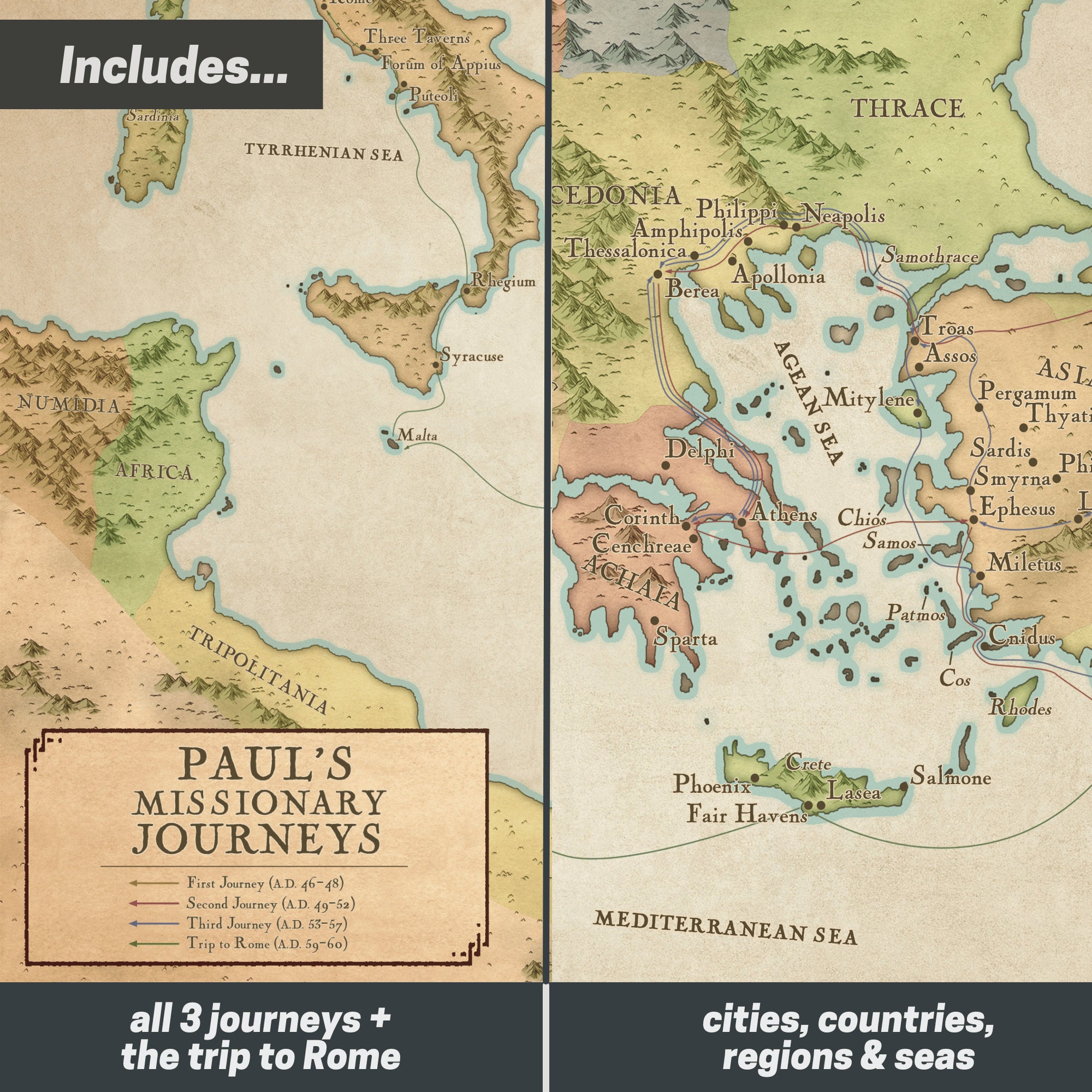 Bible Map of Pauls Missionary Journeys Ancient Maps of Early Christian ...