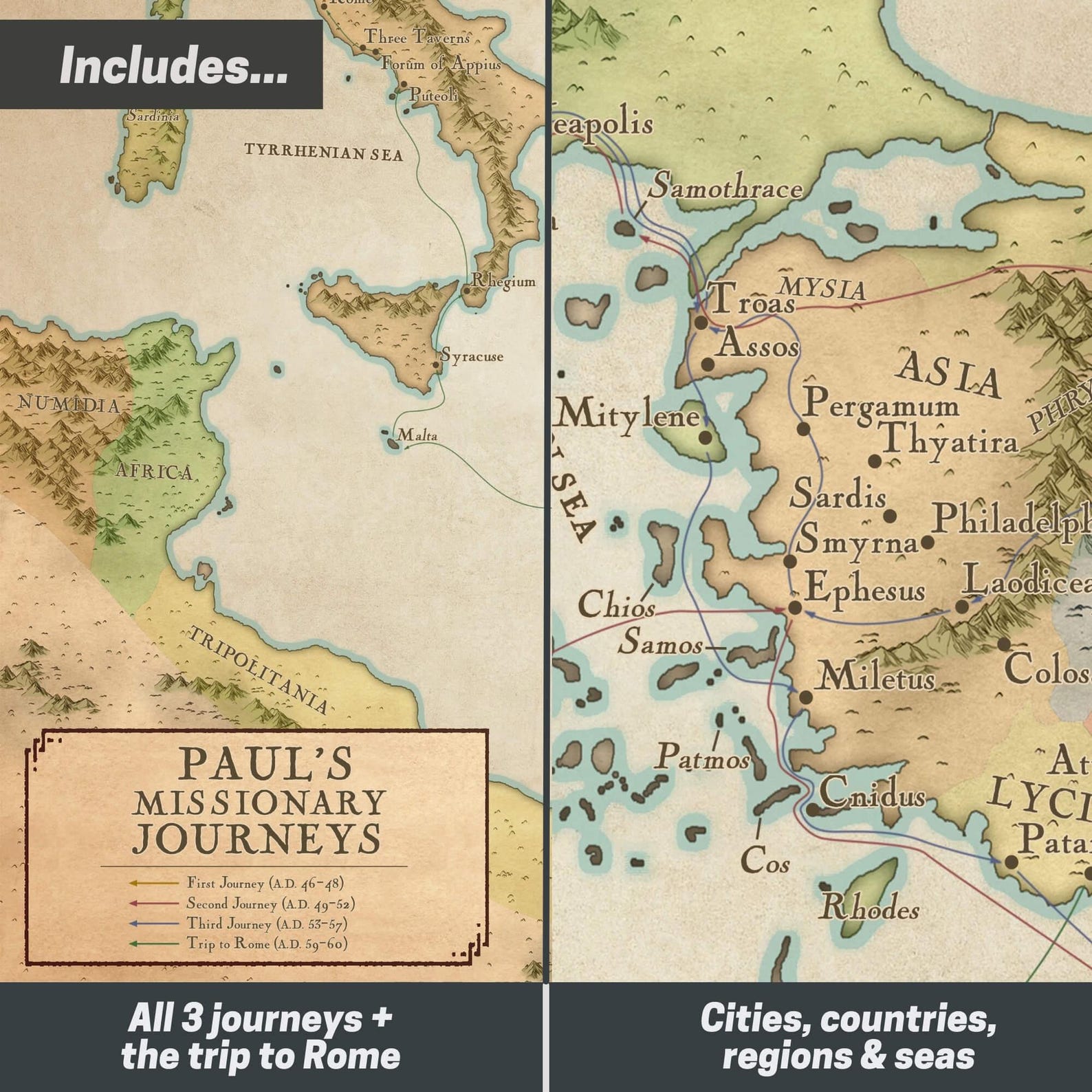 Bible Map of Paul’s Missionary Journeys - Ancient Maps of Early ...
