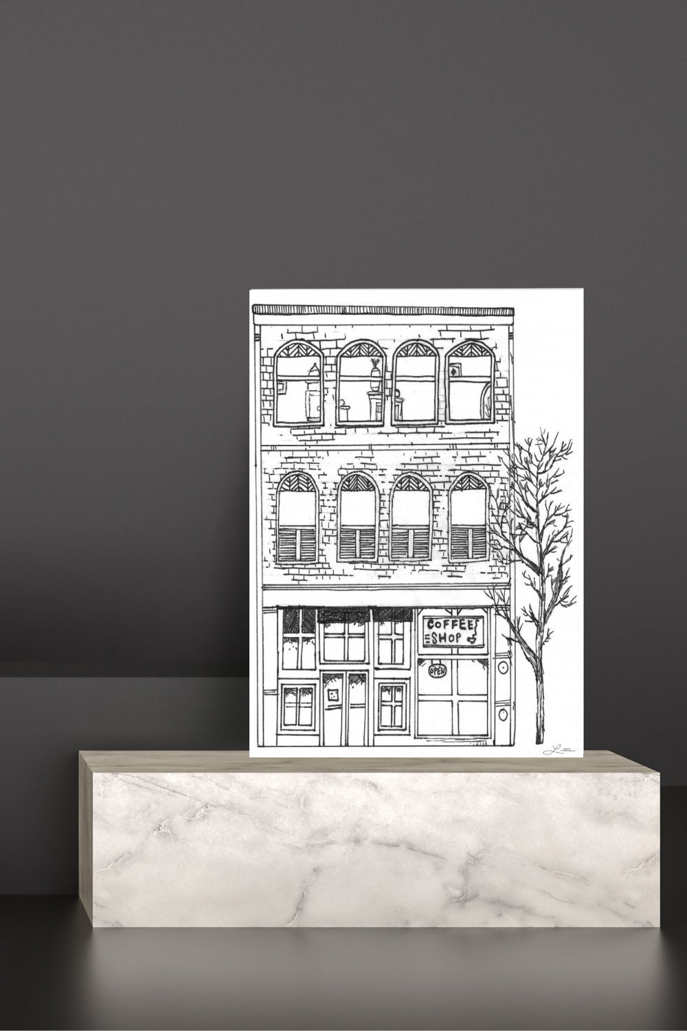 Minimalist Brick Building Art Simple Coffee Shop Wall Art - Etsy