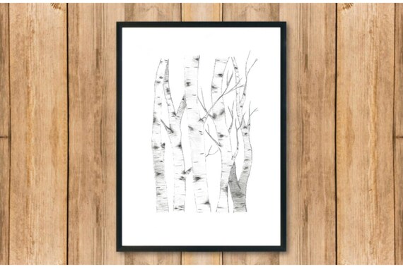 Simple Birch Tree Drawing | Etsy