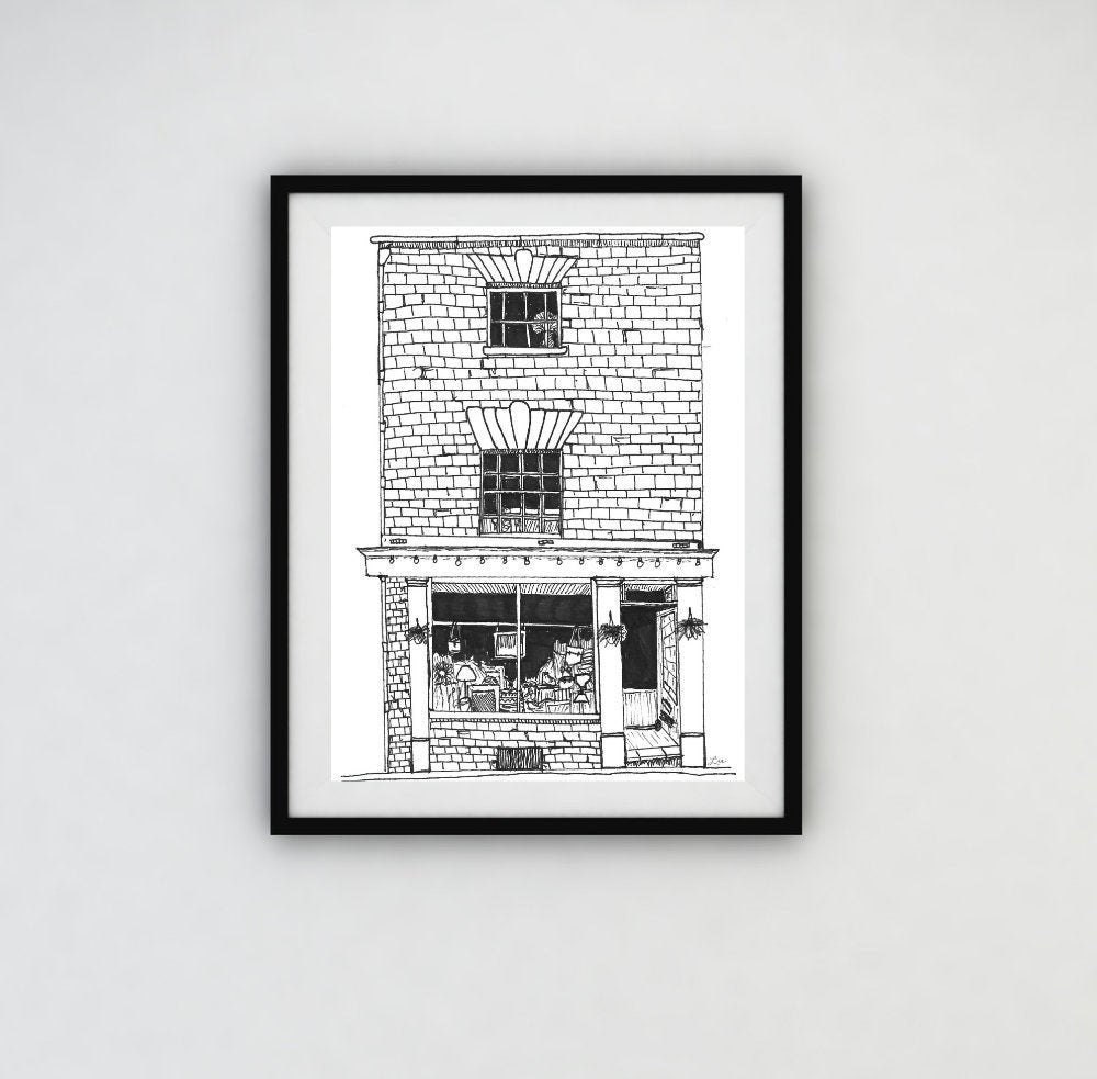 Black Brick Pen Building Downloadable Print | Simple Black and White ...