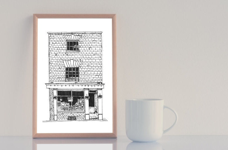 Black Brick Pen Building Downloadable Print | Simple Black and White ...