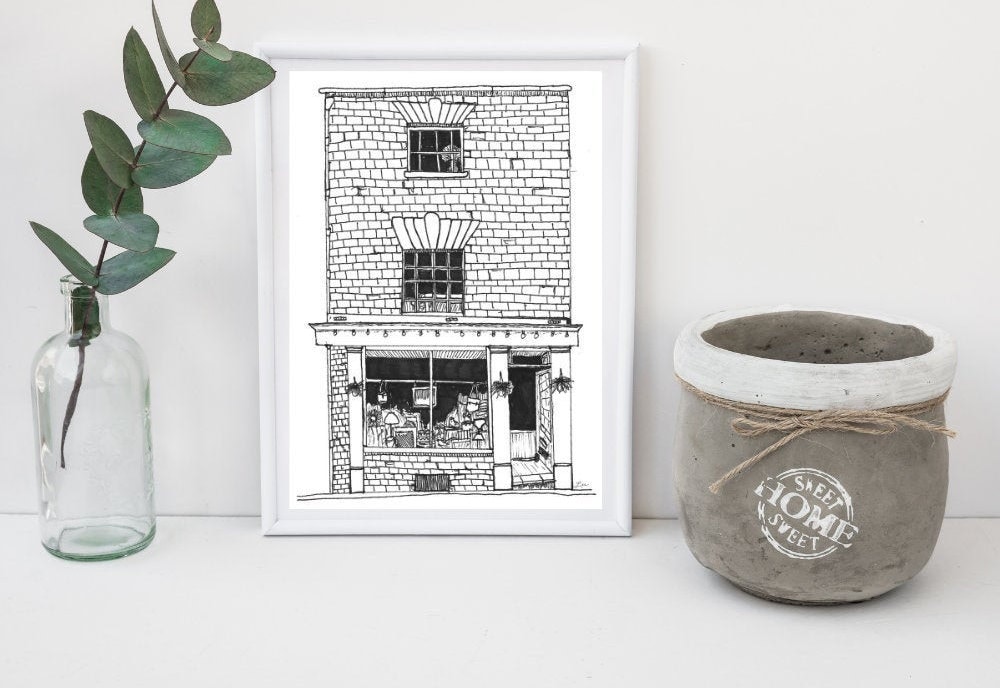 Black Brick Pen Building Downloadable Print | Simple Black and White ...