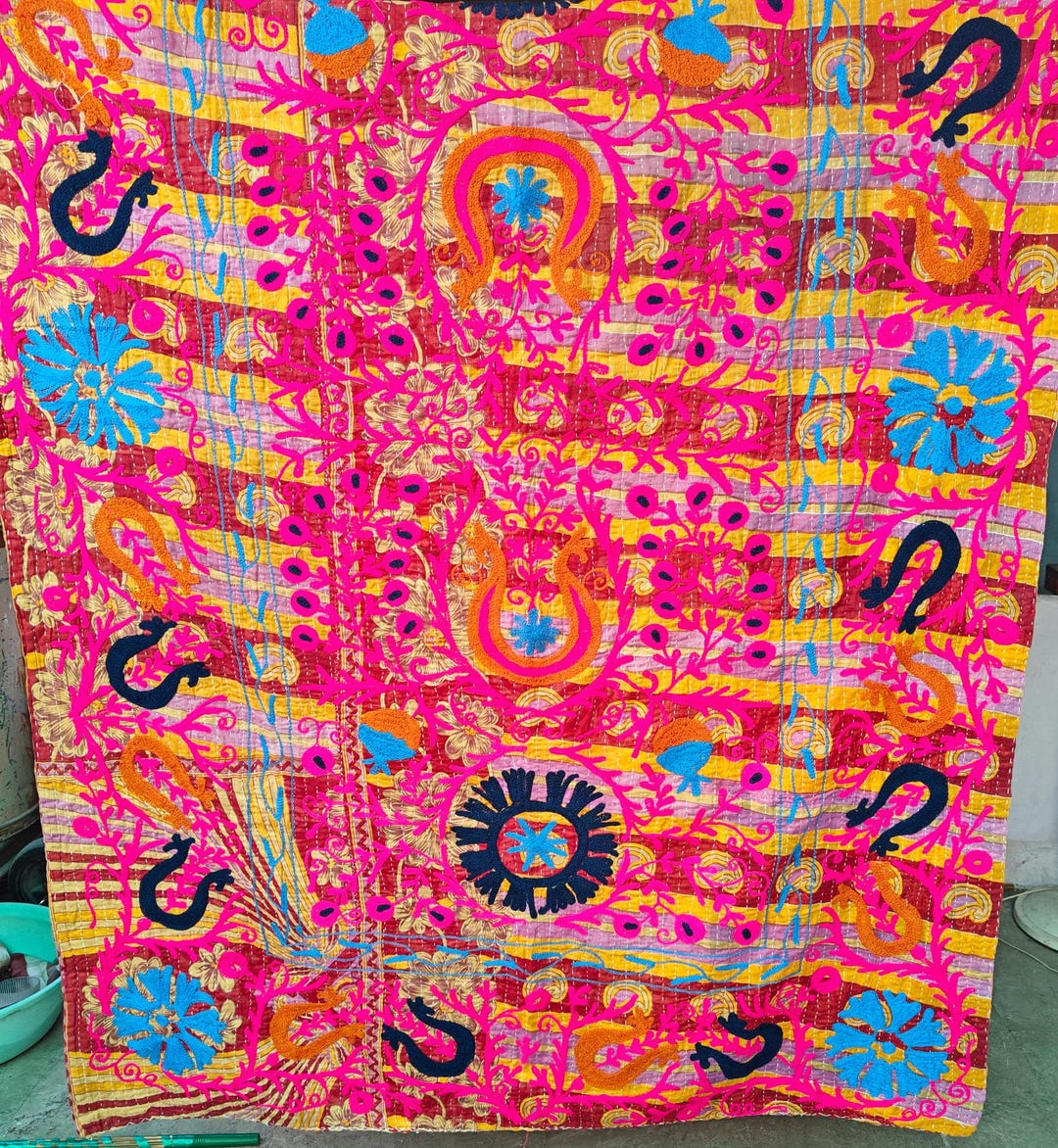 Indian High Quality Sujani Quilt Handmade Cotton Sujani Throw Beautiful ...