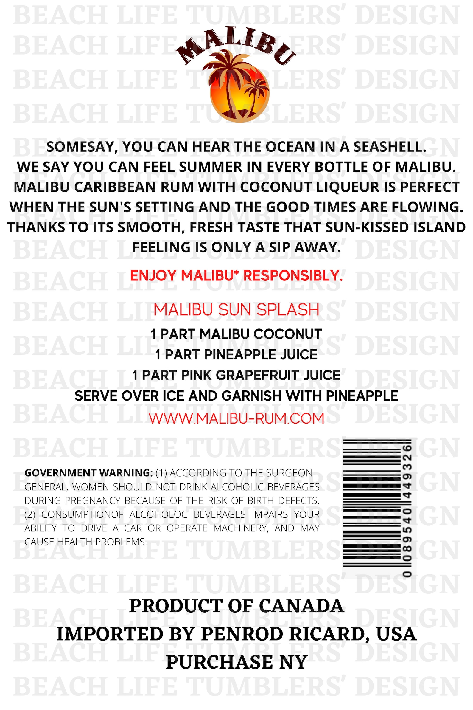 Malibu Rum Bottle Label Transparent Background PNG | Etsy