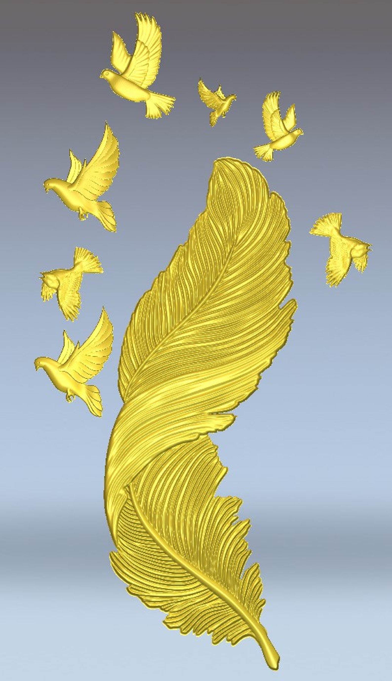 3D Feather Design With Birds STL File for CNC Carving and 3D Printing ...