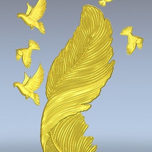 3D Feather Design With Birds STL File for CNC Carving and 3D Printing ...