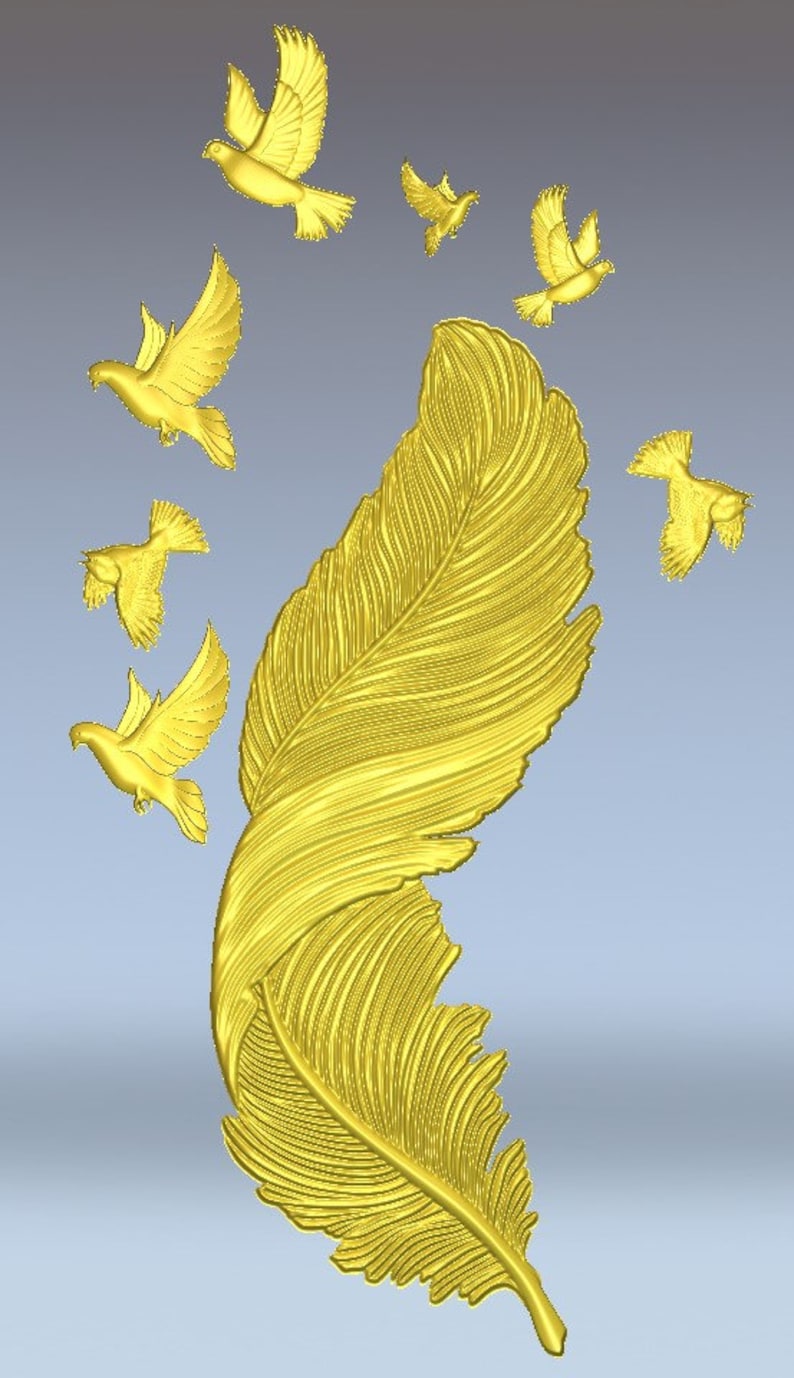 3D Feather Design With Birds STL File for CNC Carving and 3D Printing ...