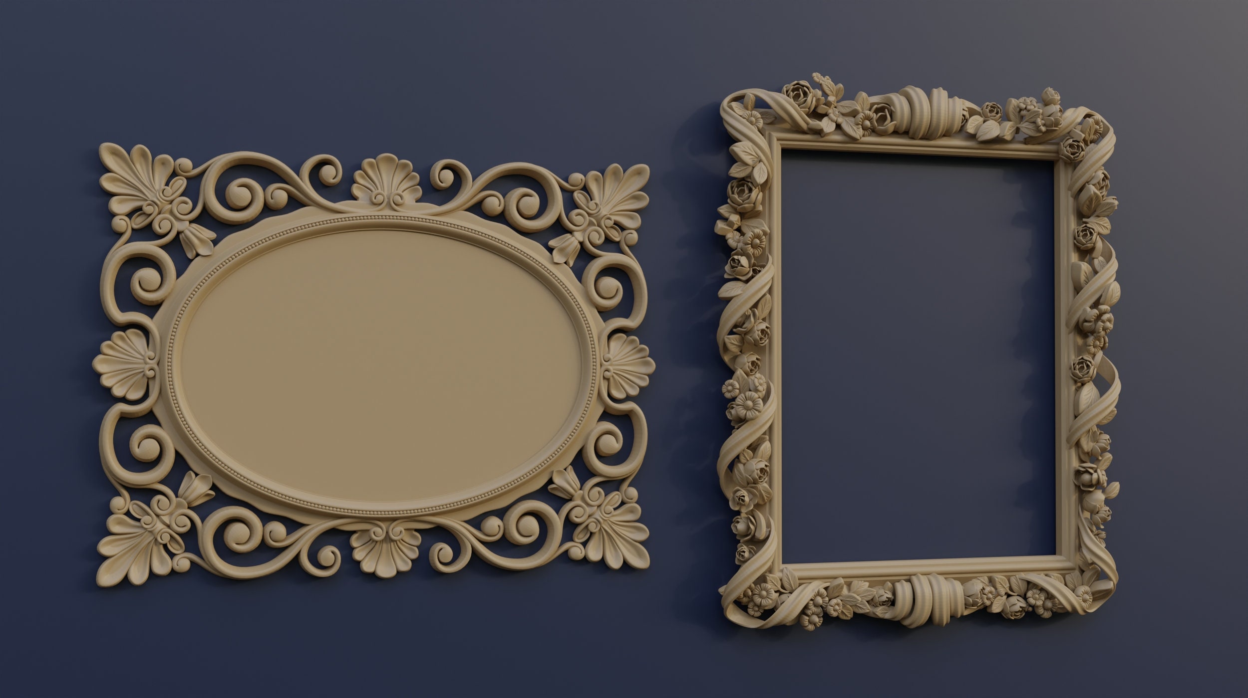 3D Frames STL File Collection for CNC Machine | Blender 3dsmax Modeling Decorative Wall Mirror ...