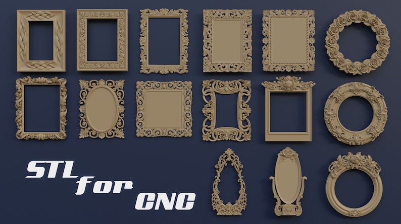 3D Frames STL File Collection for CNC Machine | Blender 3dsmax Modeling Decorative Wall Mirror ...
