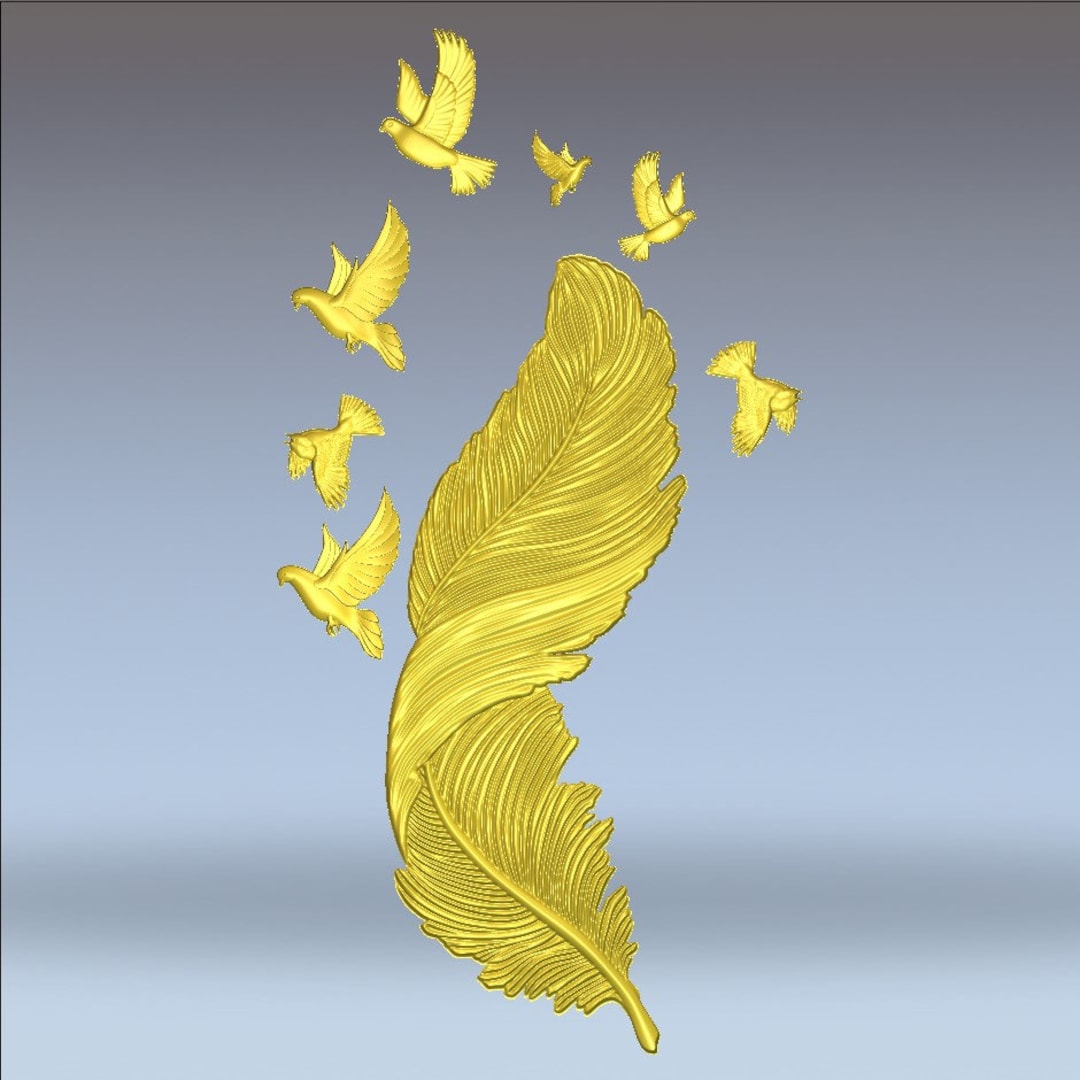 3D Feather Design With Birds STL File for CNC Carving and 3D Printing | Artcam Decoration STL ...