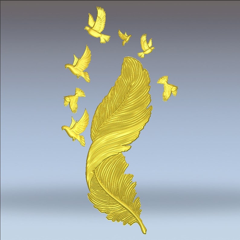 3D Feather Design With Birds STL File for CNC Carving and 3D Printing ...