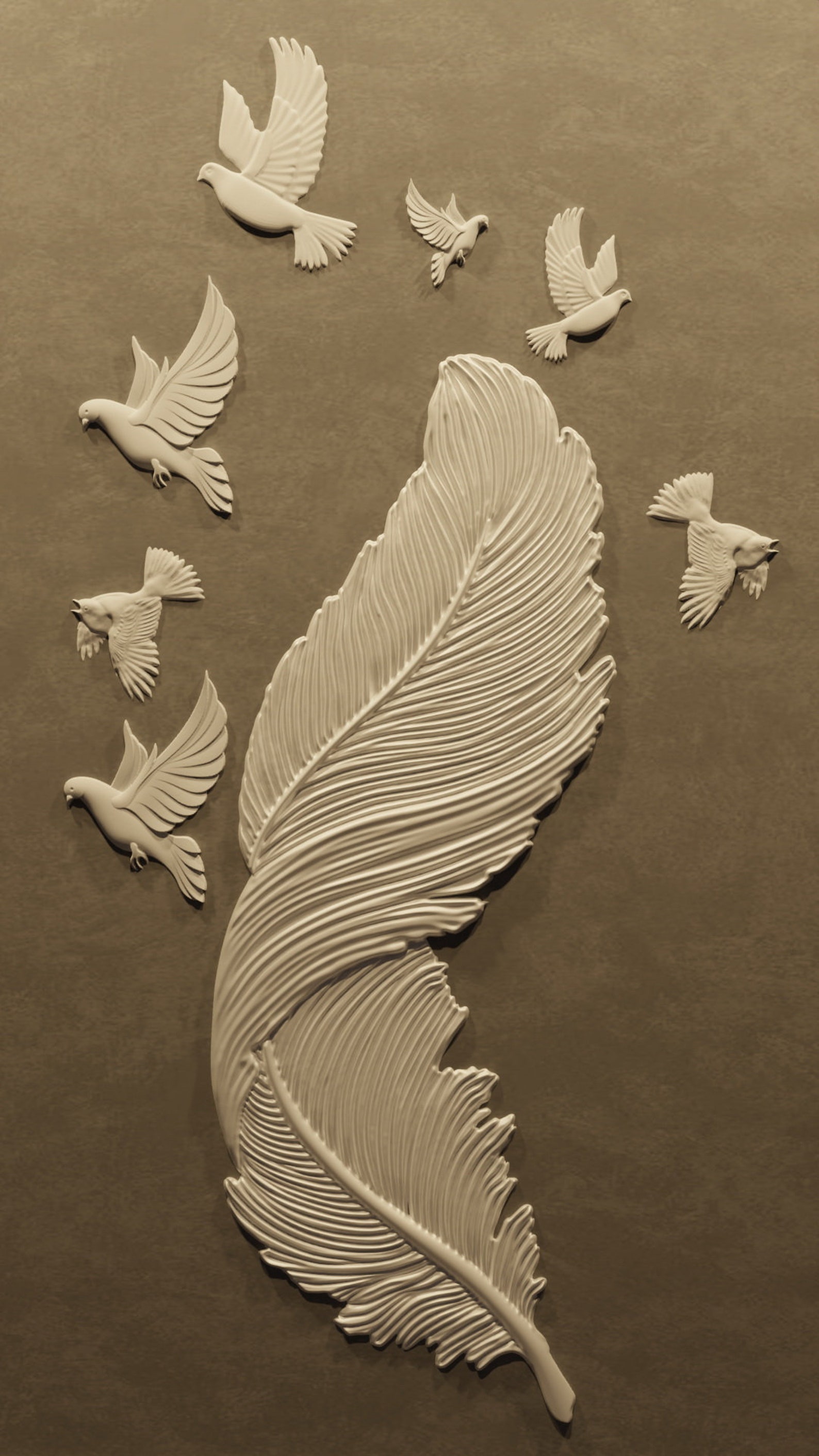 3D Feather Design With Birds STL File for CNC Carving and 3D Printing ...