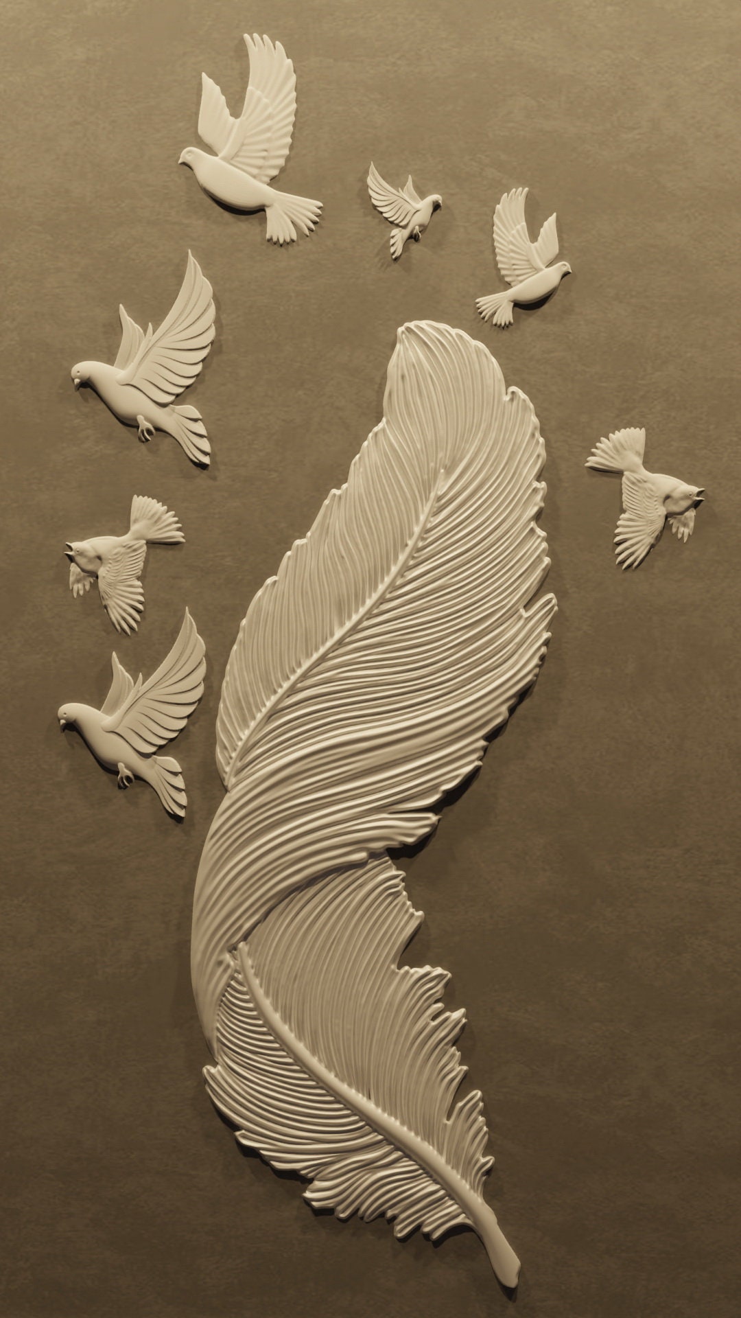 3D Feather Design With Birds STL File for CNC Carving and 3D Printing ...
