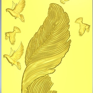 3D Feather Design With Birds STL File for CNC Carving and 3D Printing ...
