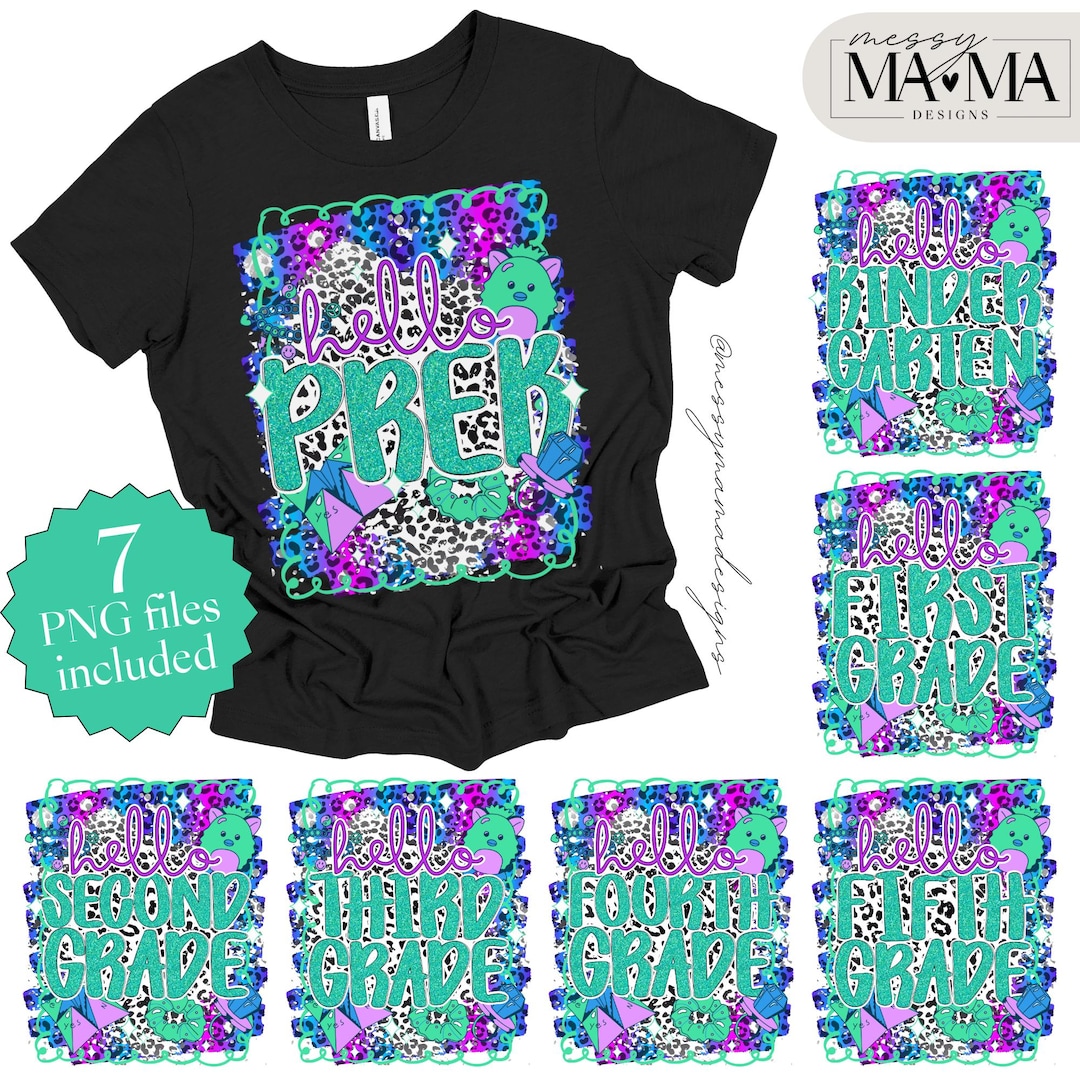 Preppy Hello Grade PNG | Neon Glitter 90s Back to School Design ...