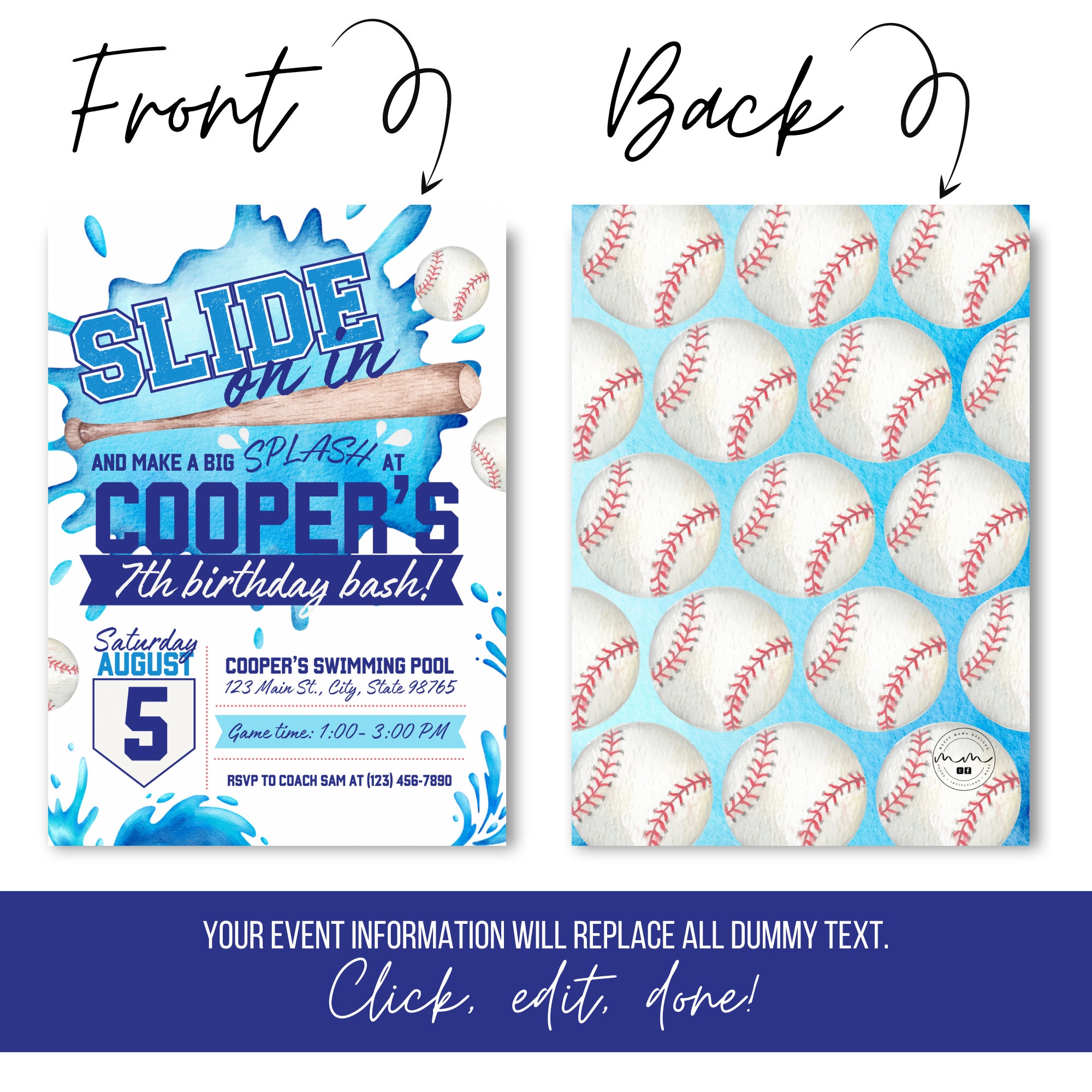 Baseball Pool Party Instant Editable Personalized Digital Summer ...