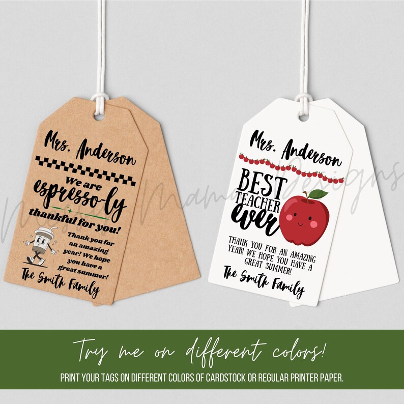 End of Year Teacher Appreciation Gift Tags Instant Editable ...