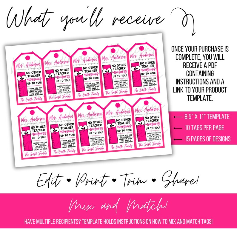 End of Year Teacher Appreciation Gift Tags Instant Editable ...