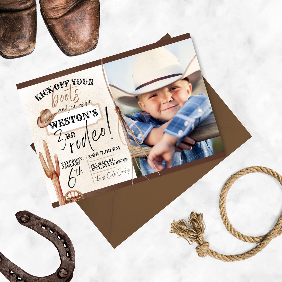 Boy’s Rodeo Cowboy Instant Editable Personalized Digital Birthday Party ...