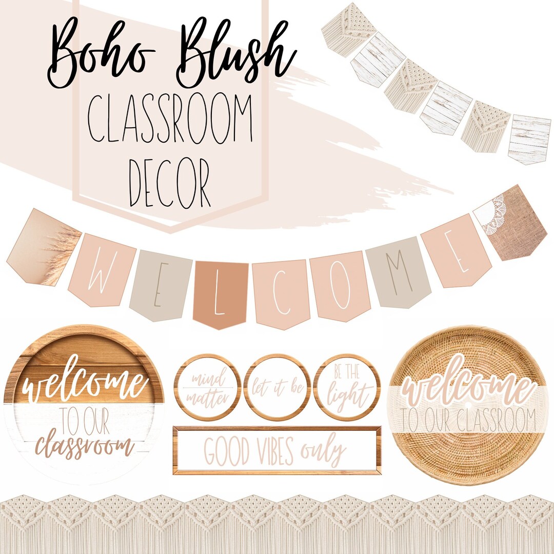 Boho Blush Classroom Decor Banners Signs Bulletin Board Borders Digital ...
