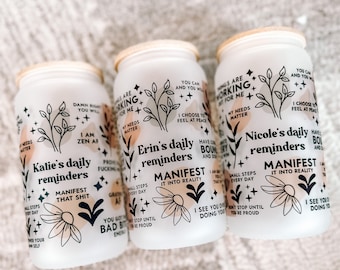 Daily Reminders Glass Tumbler Affirmations Glass Cup 16oz Daily ...