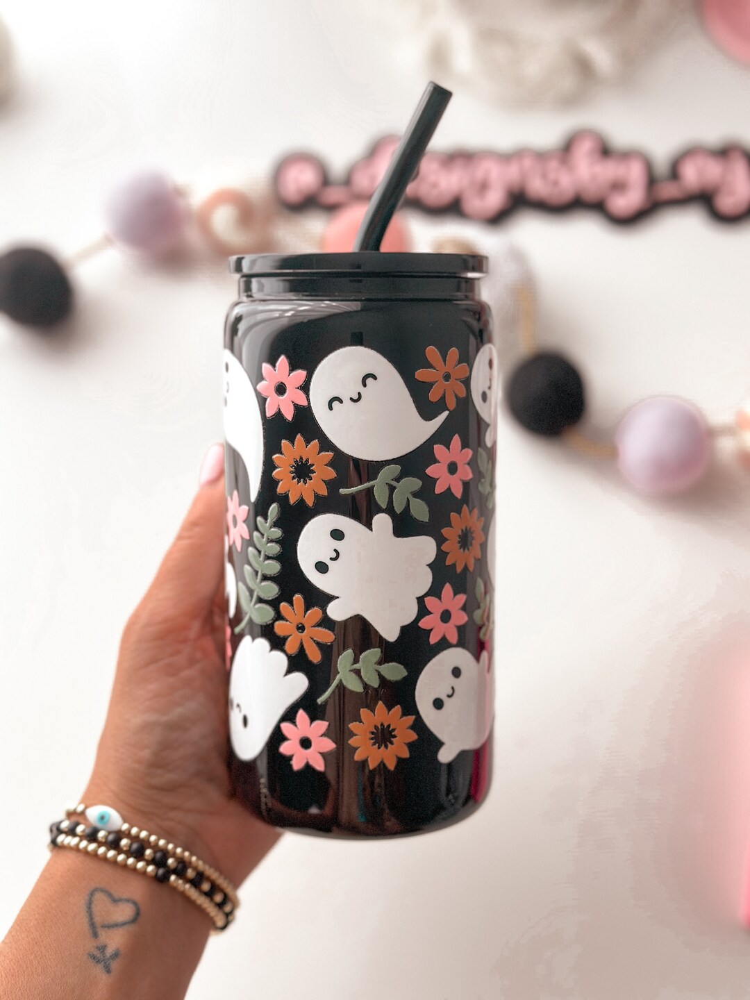 Halloween Ghost Coffee Glass Cup Halloween Iced Coffee Glass Cup Daisy ...