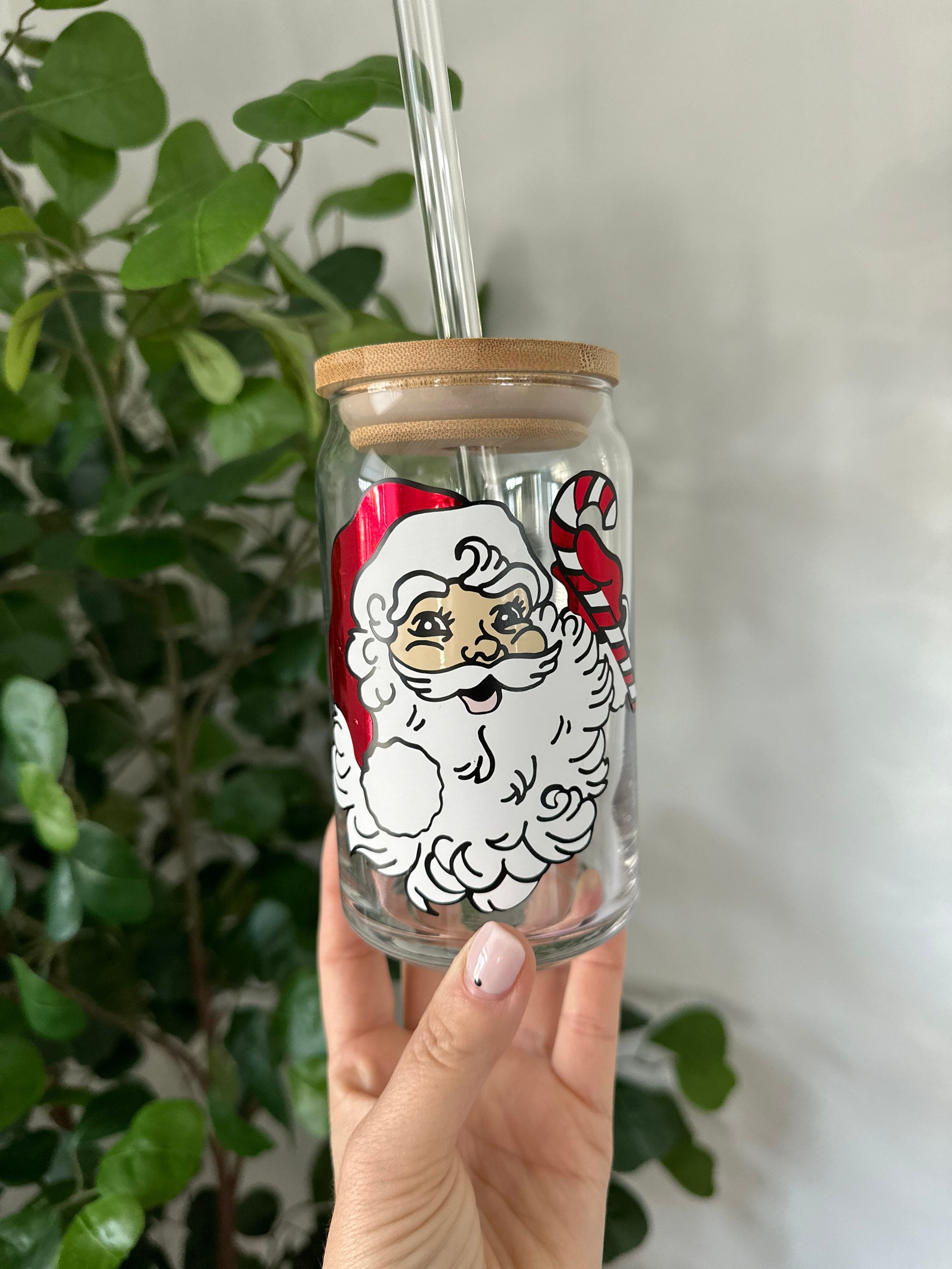 Retro Santa Claus Glass Cup Retro Christmas Cups Retro St - Etsy