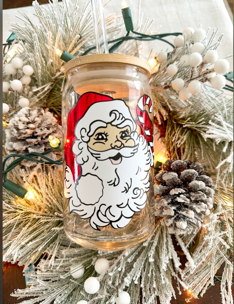 Retro Santa Claus Glass Cup Retro Christmas Cups Retro St - Etsy