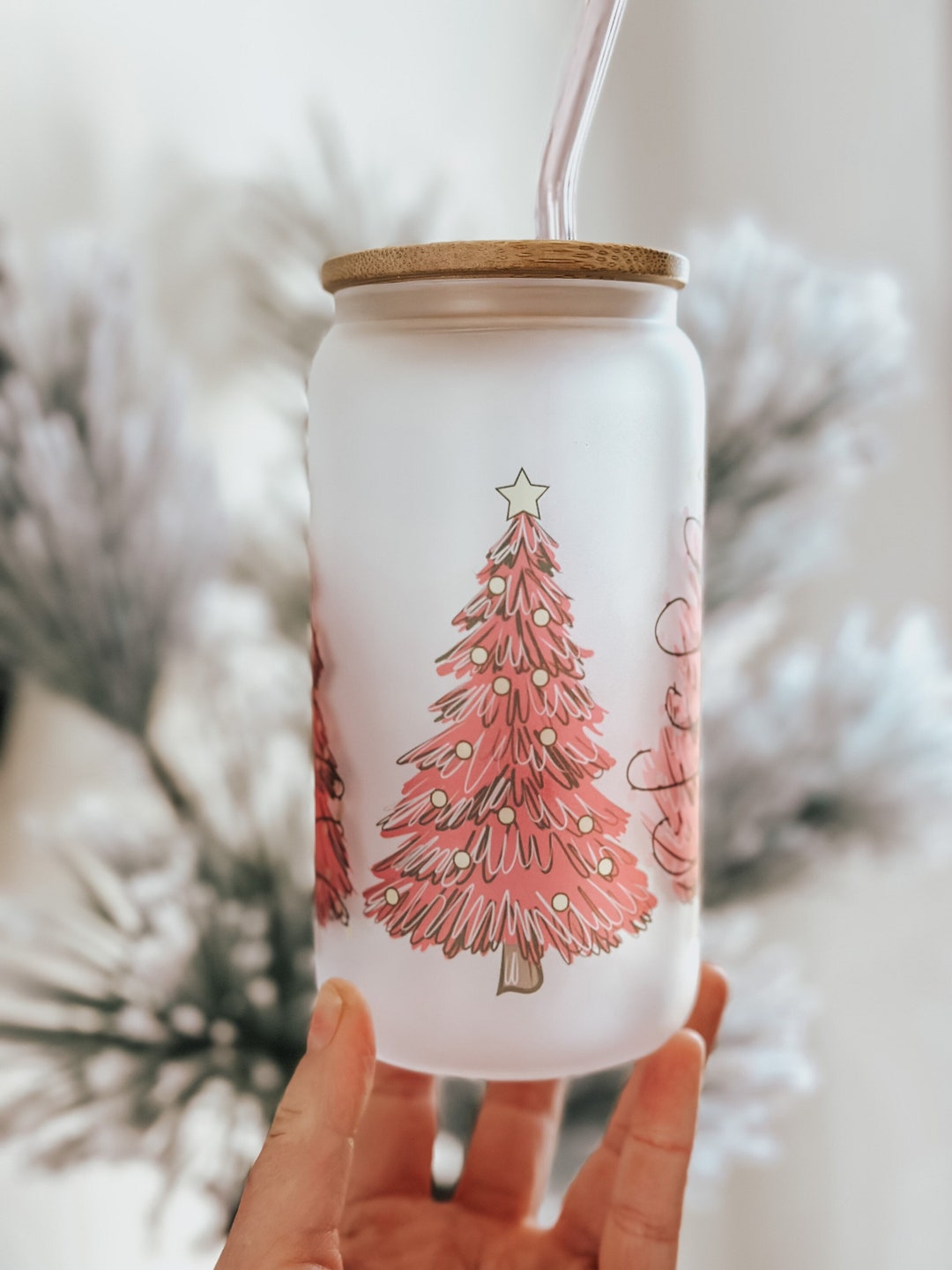 Pink Christmas Tree Glass Beer Can Cup, Pink Lighted Christmas Tree ...
