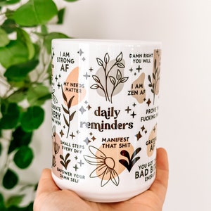 Daily Reminders Mug, Mental Health Mug ,daily Affirmations Glass Cup ...