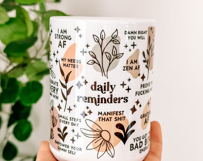 Mental Health Mug Daily Affirmations Glass Cup 15oz Daily Affirmations ...