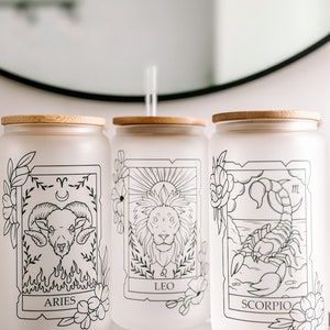 Zodiac Sign Glass Coffee Tumbler Zodiac Personalized Birthday Gift for ...