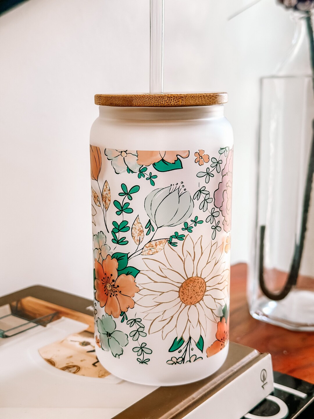 Vintage Flowers Glass Cup, Mother’s Day Gifts, Gifts for Her, 16oz ...