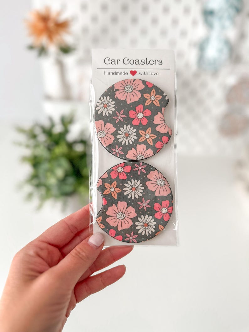 Car Coasters Set of 2 Car Floral Car Accessories Cup Holder Coasters ...
