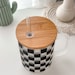 Checkered Glass Coffee Travel Mug Neutral Print Boho Checkered Cup ...