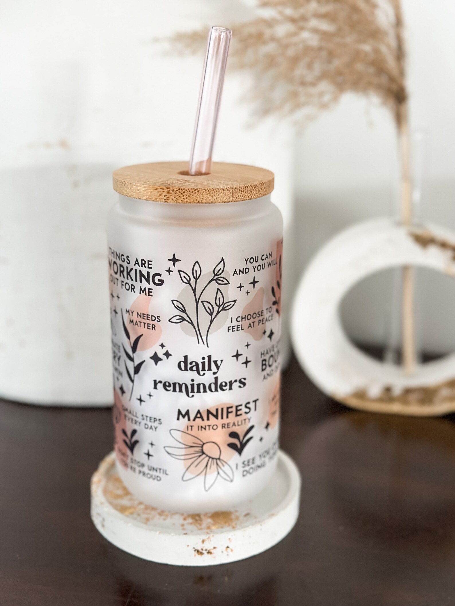 Daily Reminders Glass Tumbler Affirmations Glass Cup 16oz Daily ...